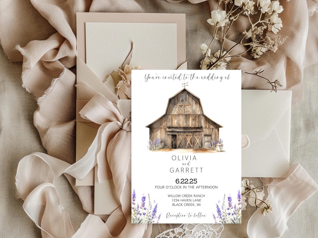 Rustic Barn Wedding Invitation, Printable Country Wedding Invite, Wood ...