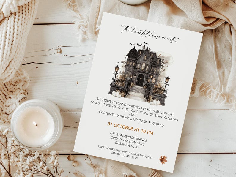 Editable Halloween Party Invitation, Haunted House Invite, Fright Night ...