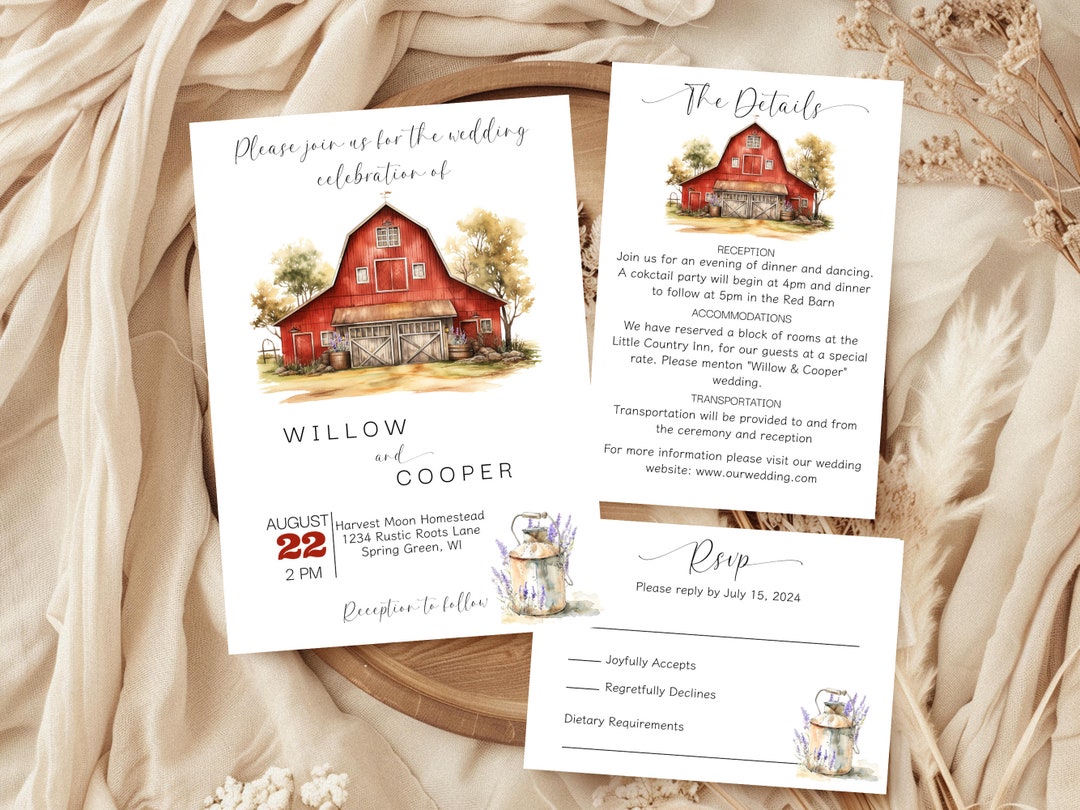 Rustic Barn Wedding Invitation, Farm Countryside Wedding Invite ...