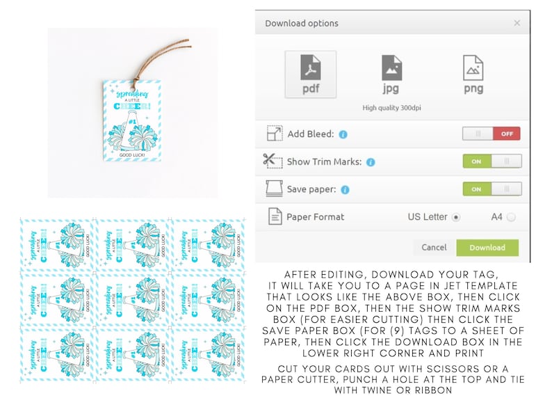 Editable Cheerleading Tags, Spreading A Little Cheer Game Days Tag, Pom ...