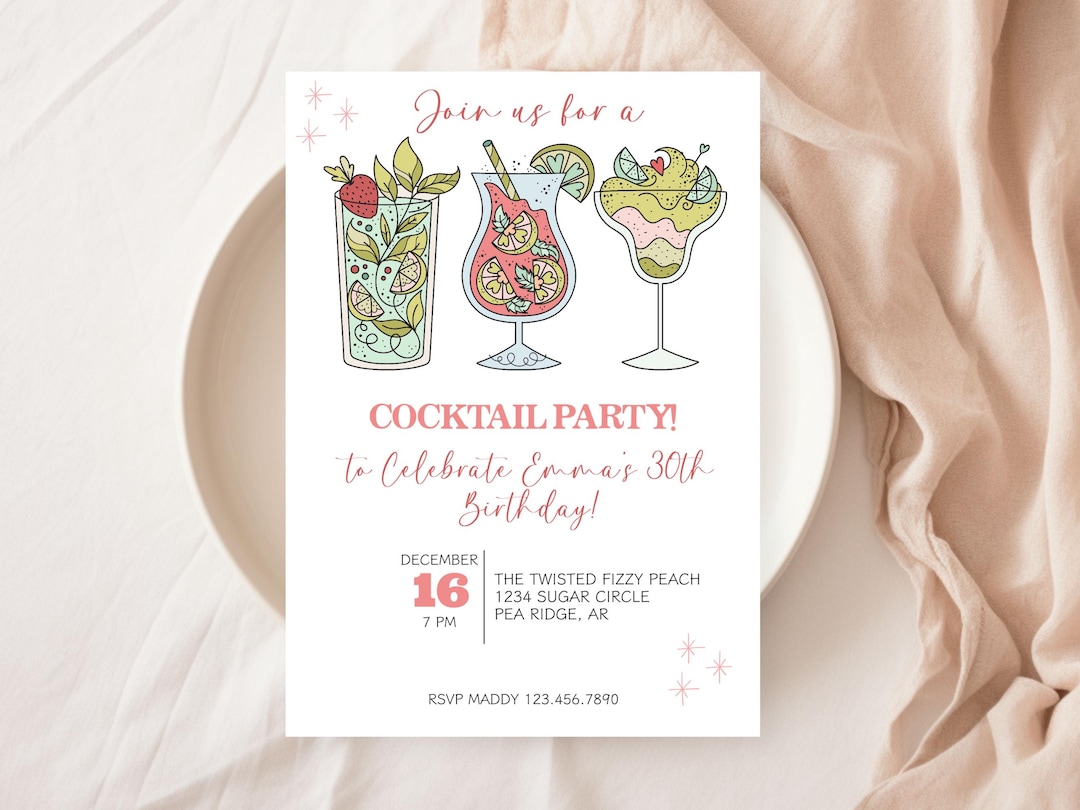 Cocktail Birthday Party Invitation, Birthday Cocktail Party Invitation ...