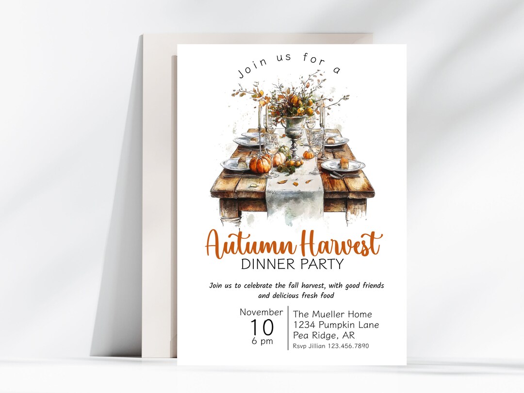 Fall Harvest Dinner Party Invitation, Cozy Autumn Celebration, Autumn ...