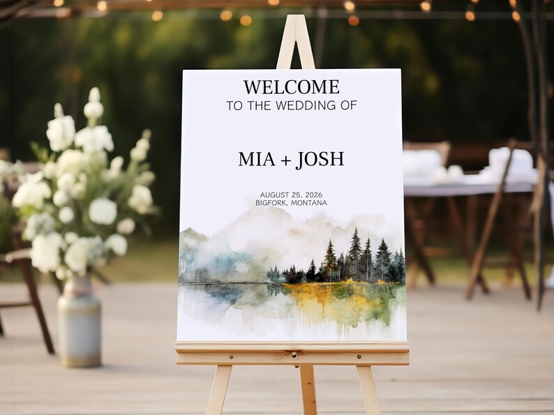Mountain Lake Welcome Sign, Printable Wedding Rustic Lake, Wedding ...