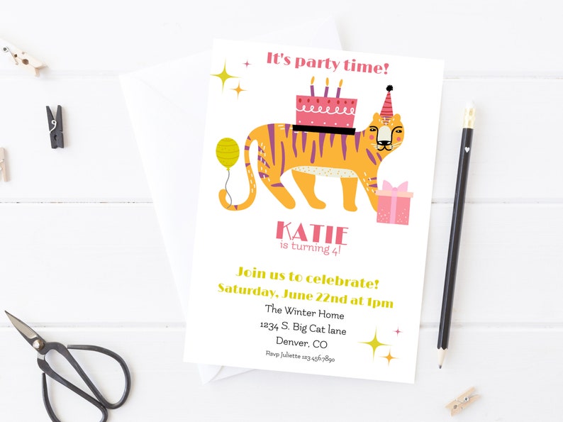 Cute Tiger Birthday Party Invitation, Editable Wild Tiger Birthday ...