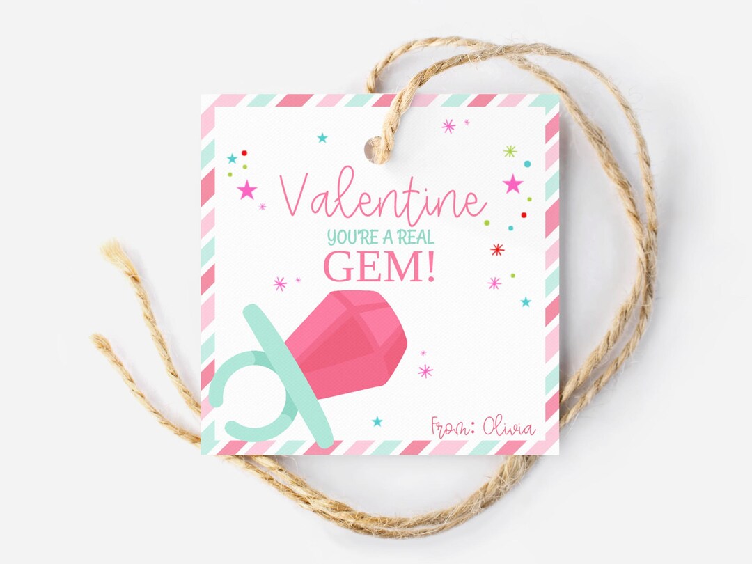Valentine's Day Ring Pop Tags, You're A Gem Favor Tag, Sweet Treat Bag ...
