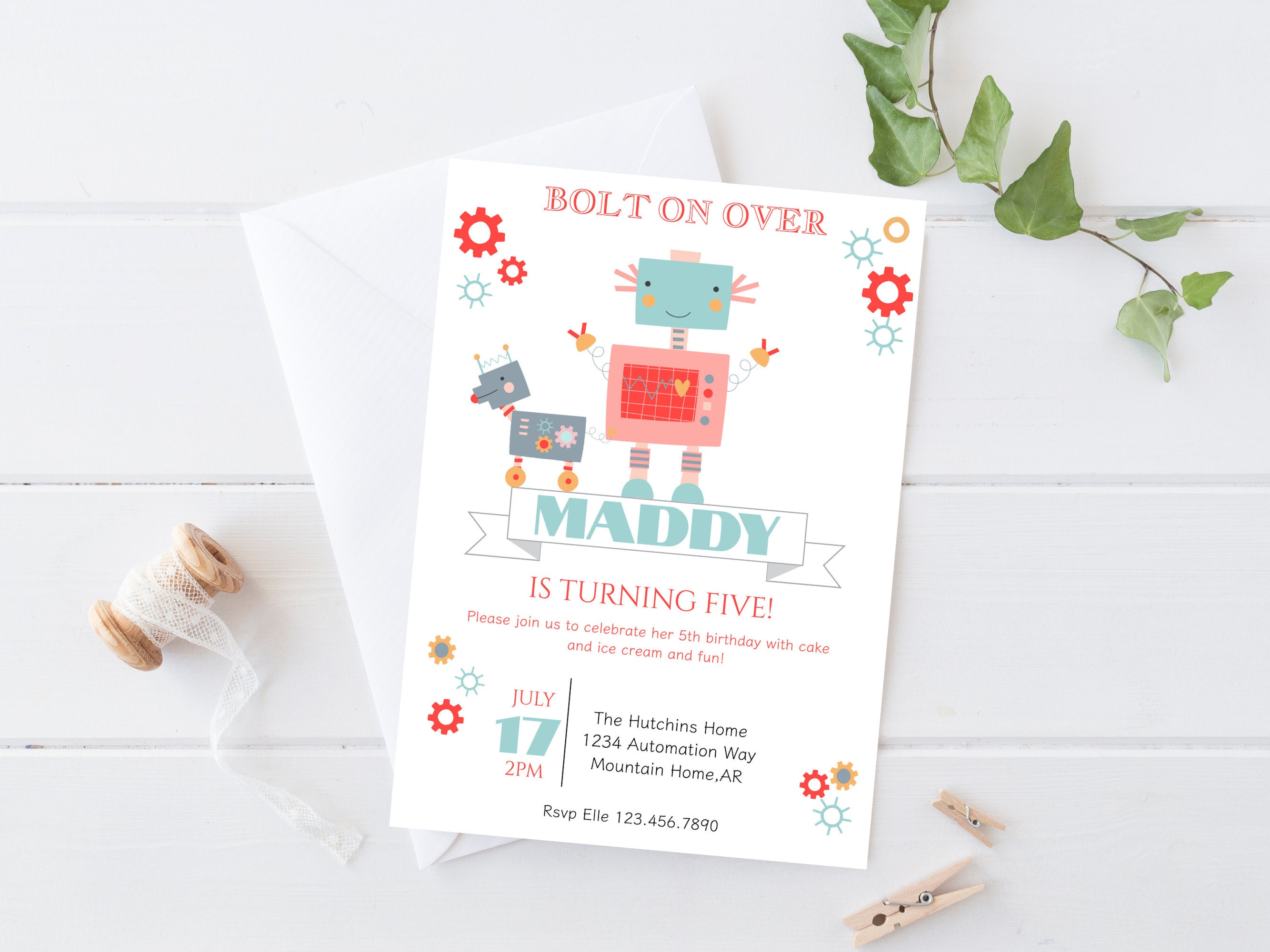 Cute Robot Birthday Party Invitation, Girl Robot Theme Birthday ...