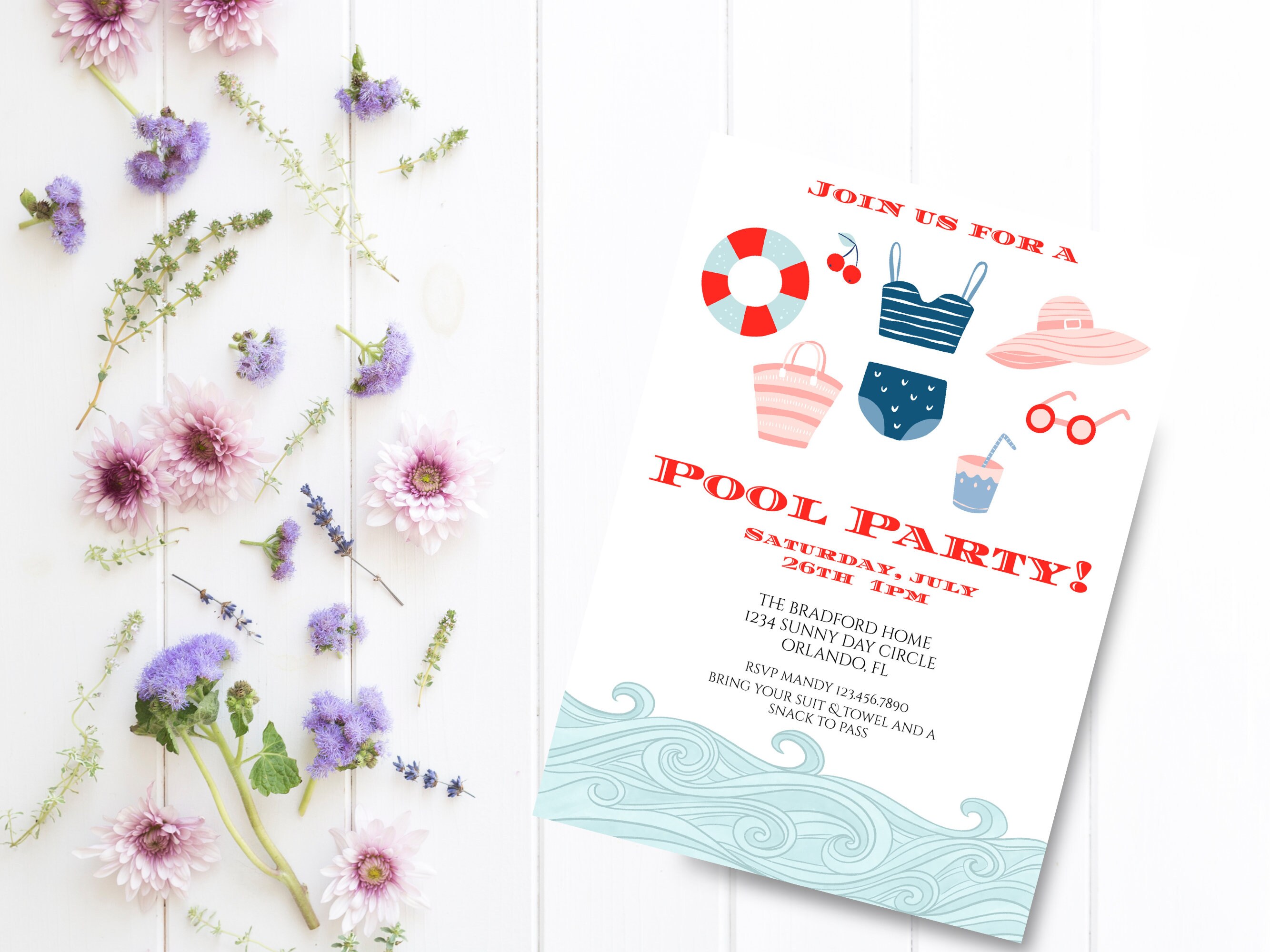 Pool Party Editable Invitation, Printable Summer Pool Party Invitation ...