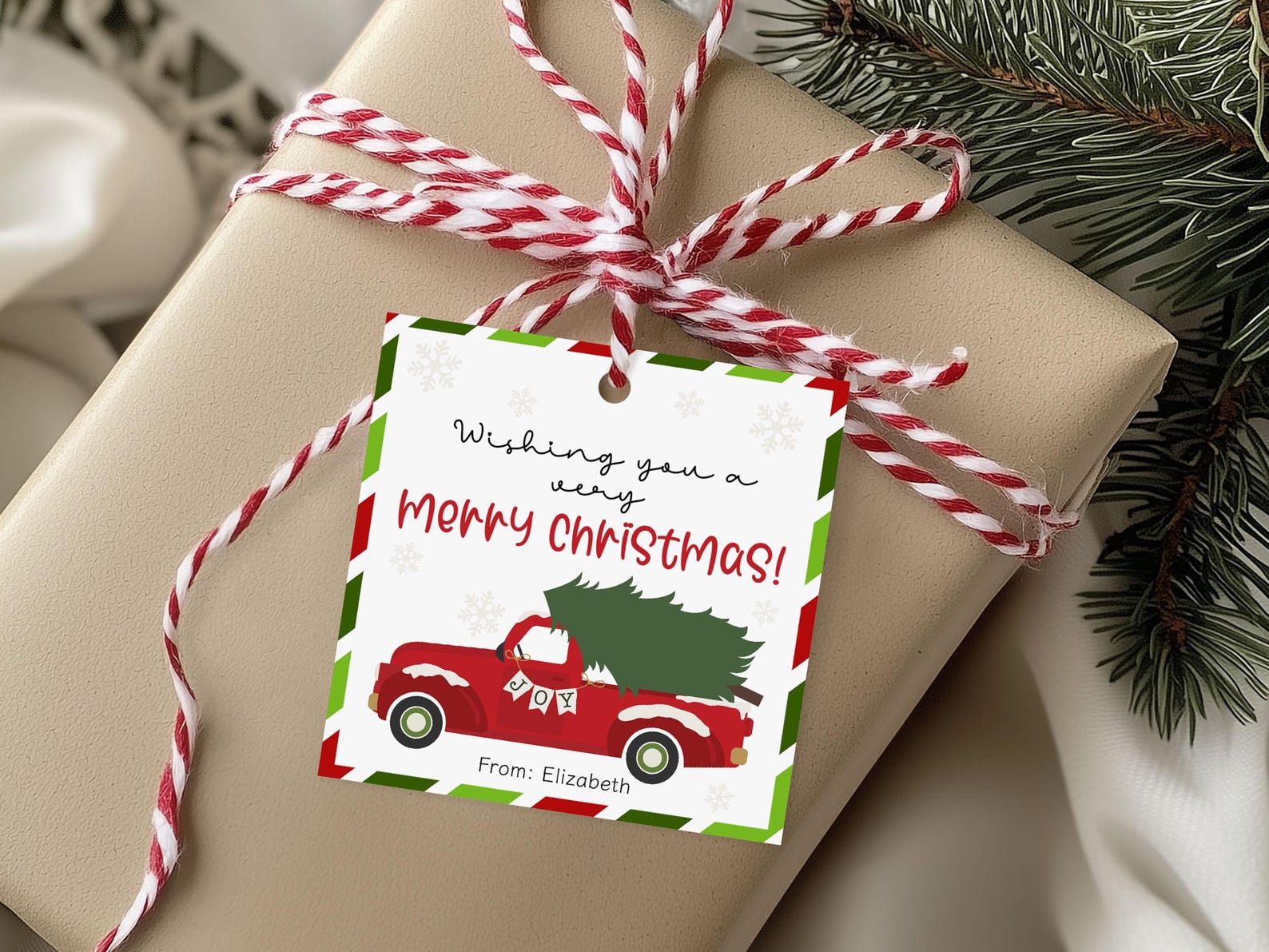 Festive Red Truck Christmas Gift Tags, Christmas Truck Favor Tags ...