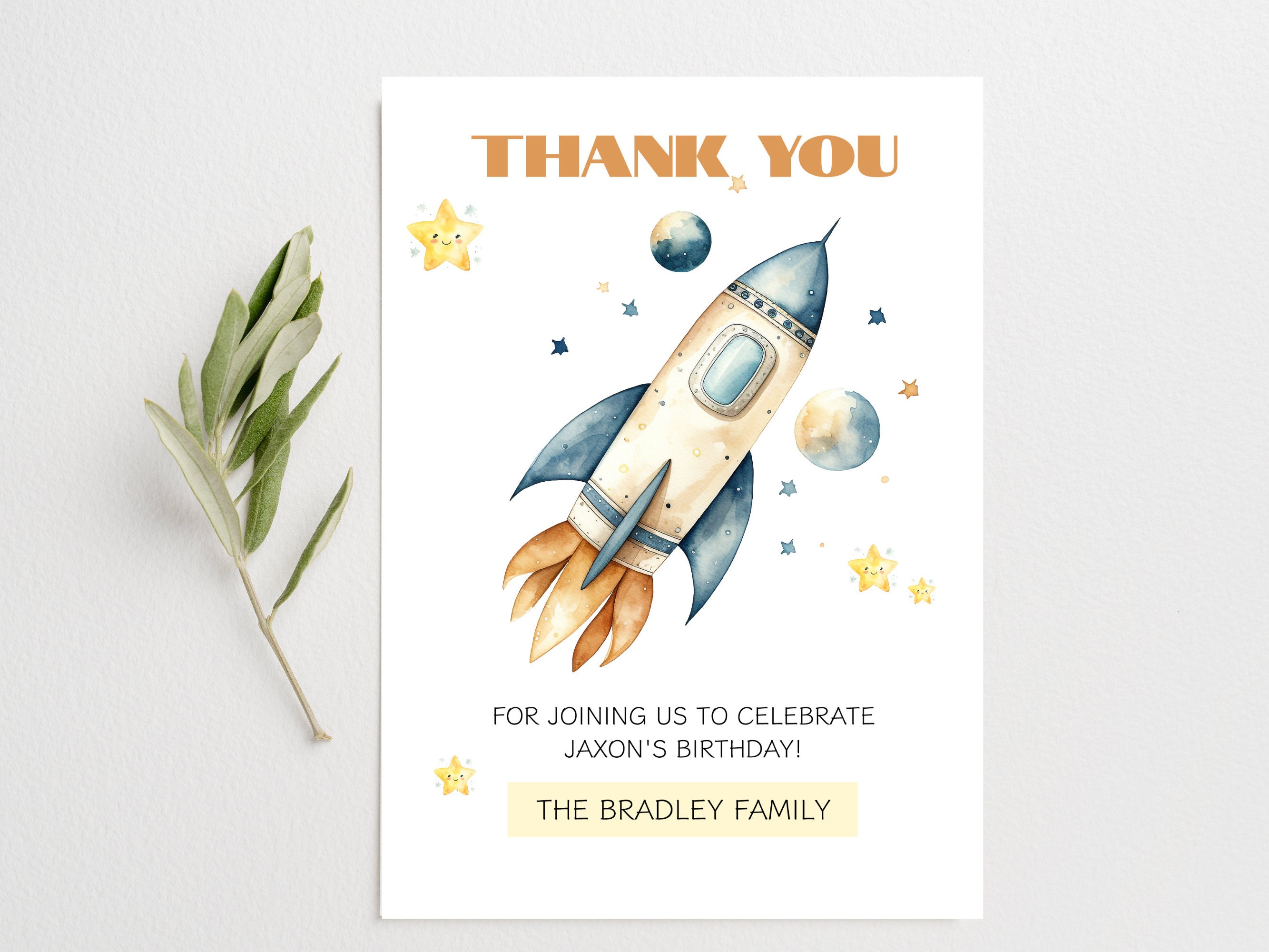 Space Rocket Birthday Thank You Card, Editable Blast off Note Card ...