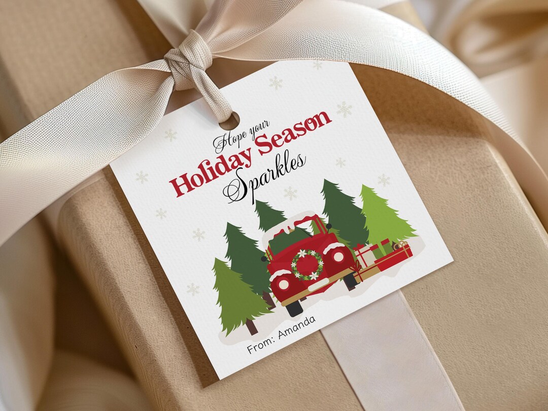 Red Truck Christmas Gift Tag, Country Christmas Favor Tags, Editable ...