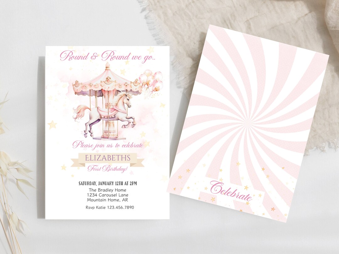 Carousel Birthday Party Invitation, Carousel Pony Girls First Birthday ...