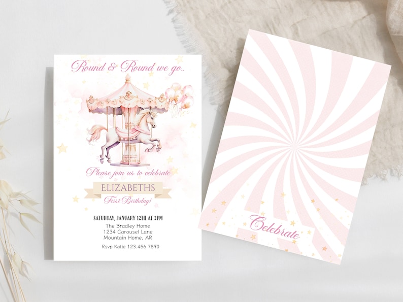 Carousel Birthday Party Invitation, Carousel Pony Girls First Birthday ...