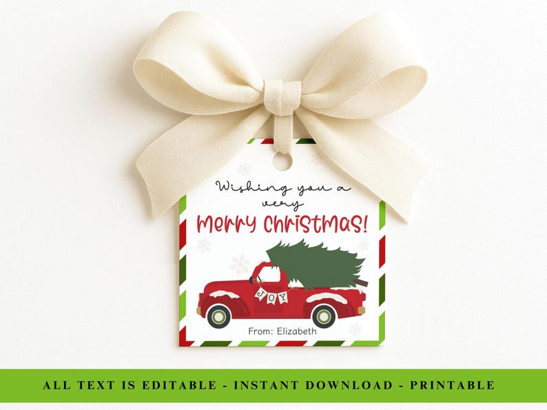 Festive Red Truck Christmas Gift Tags, Christmas Truck Favor Tags ...