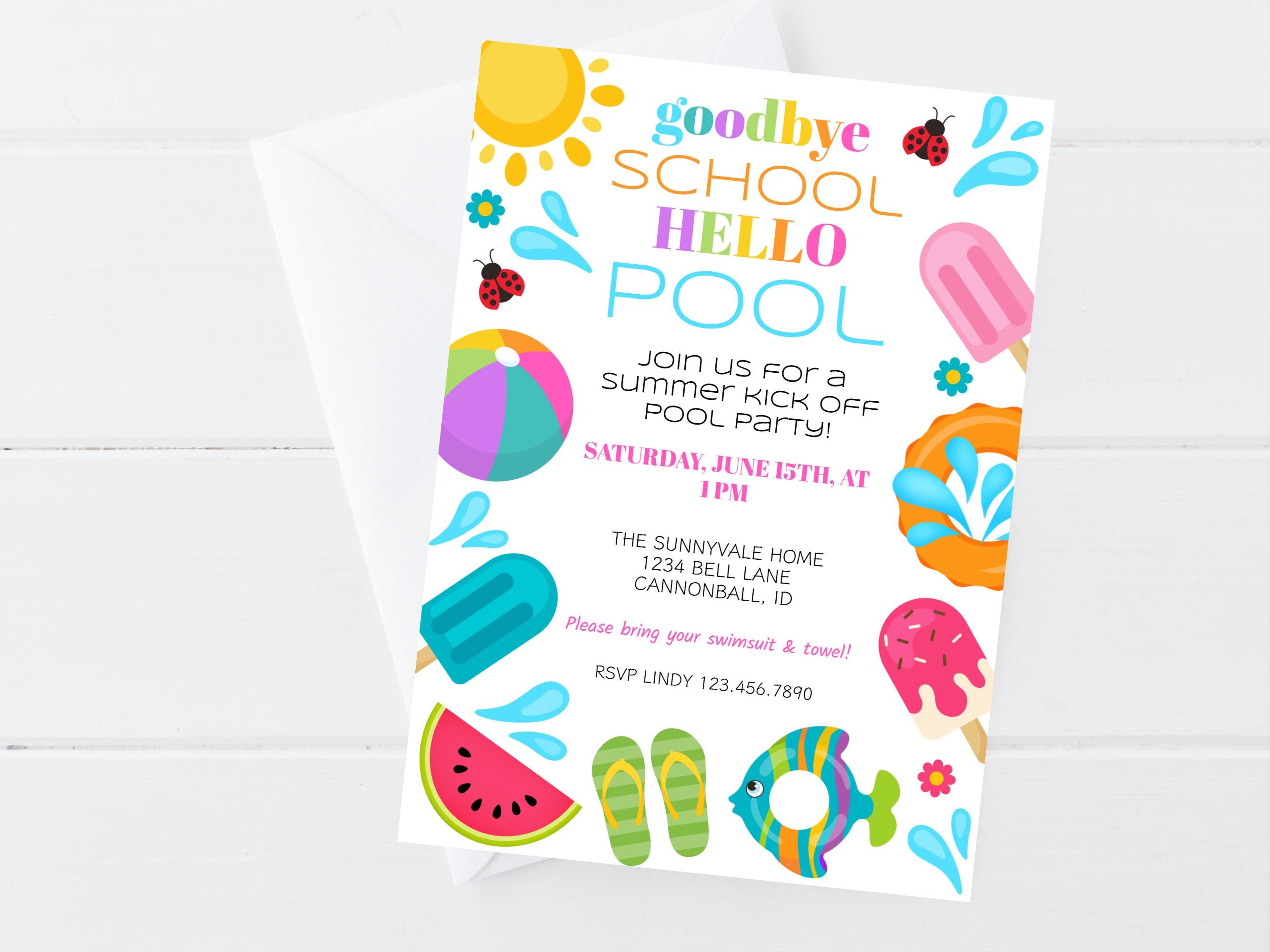 Goodbye School Hello Pool Party Invitation: Summer Kids Swim Party ...