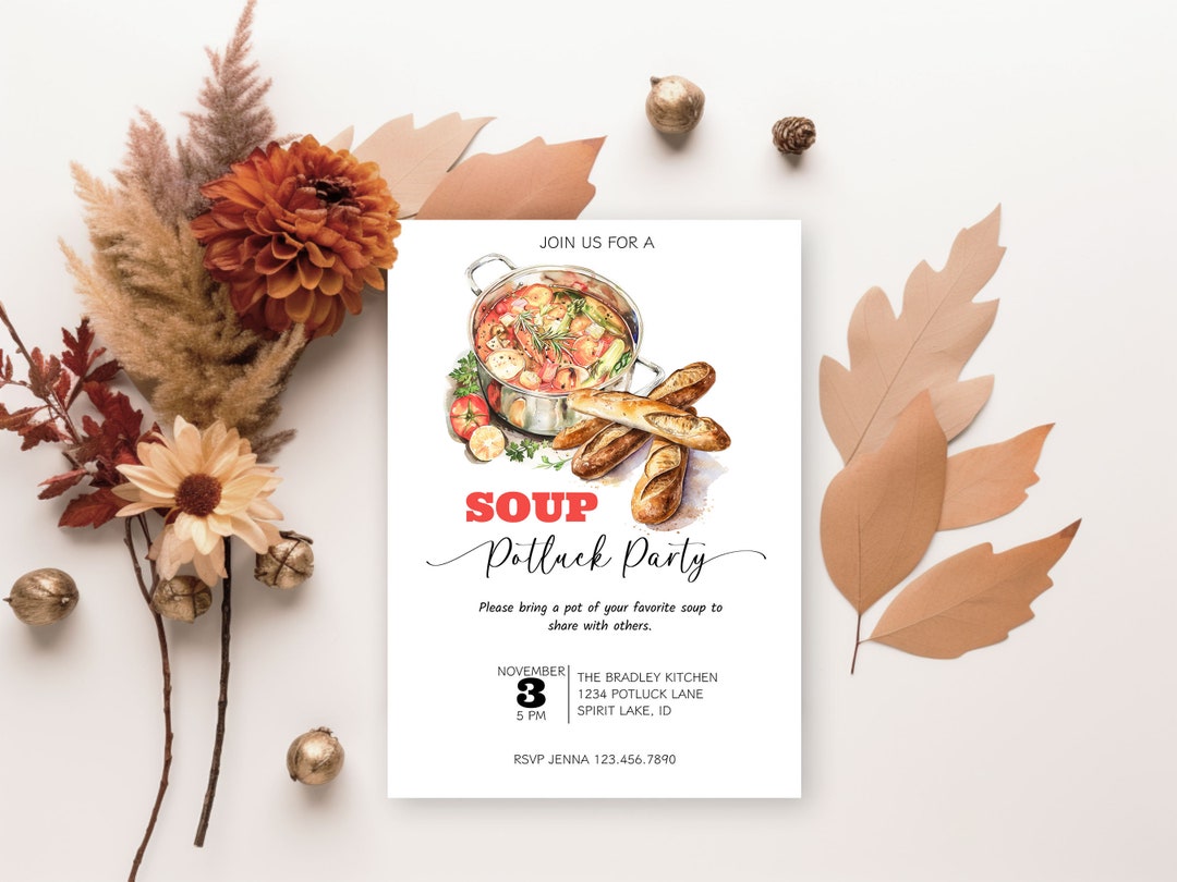 Soup Potluck Party Invite, Fall Soup Gathering, Printable Soup Potluck ...