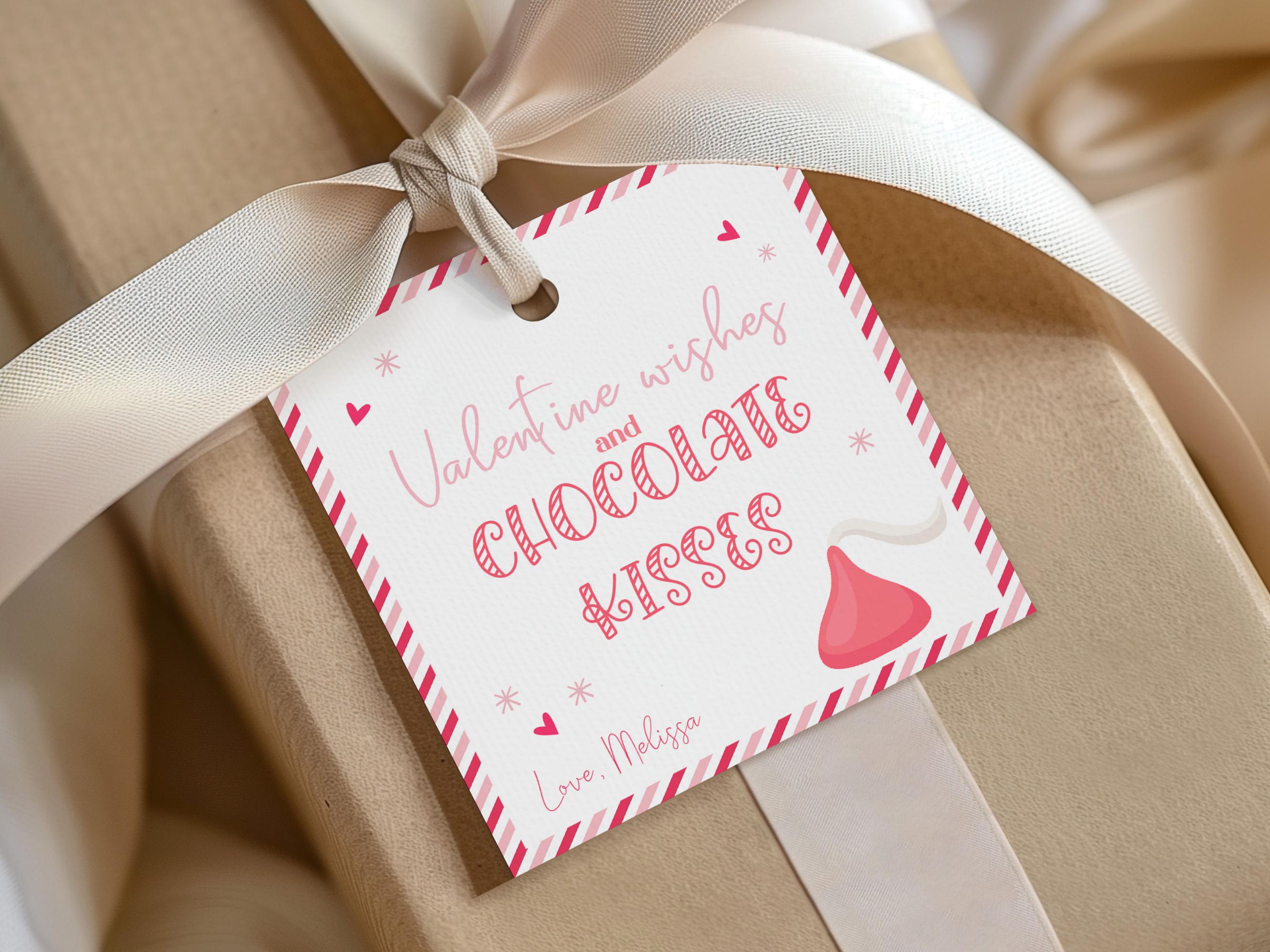 Valentine's Day Gift Tag, Chocolate Kisses Treat Tag, Kids Valentines ...