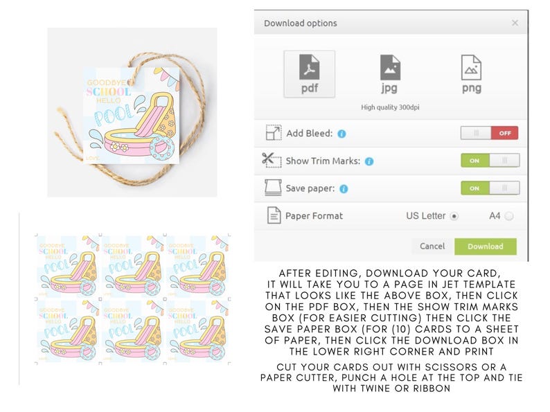 Goodbye School Hello Pool Gift Tag: Summer Party Favor (digital ...