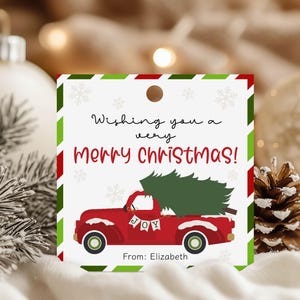 Festive Red Truck Christmas Gift Tags, Christmas Truck Favor Tags ...