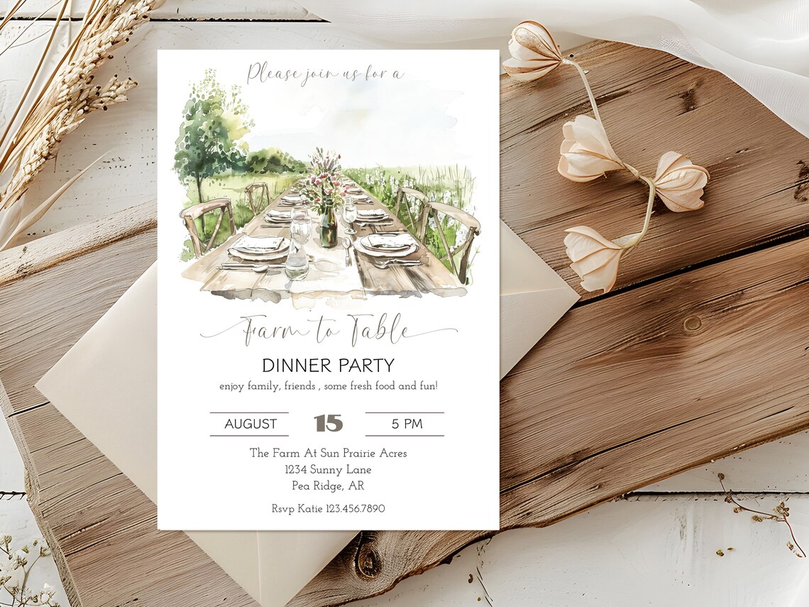 Rustic Farm to Table Dinner Party Invitation, Farm to Table Gathering ...