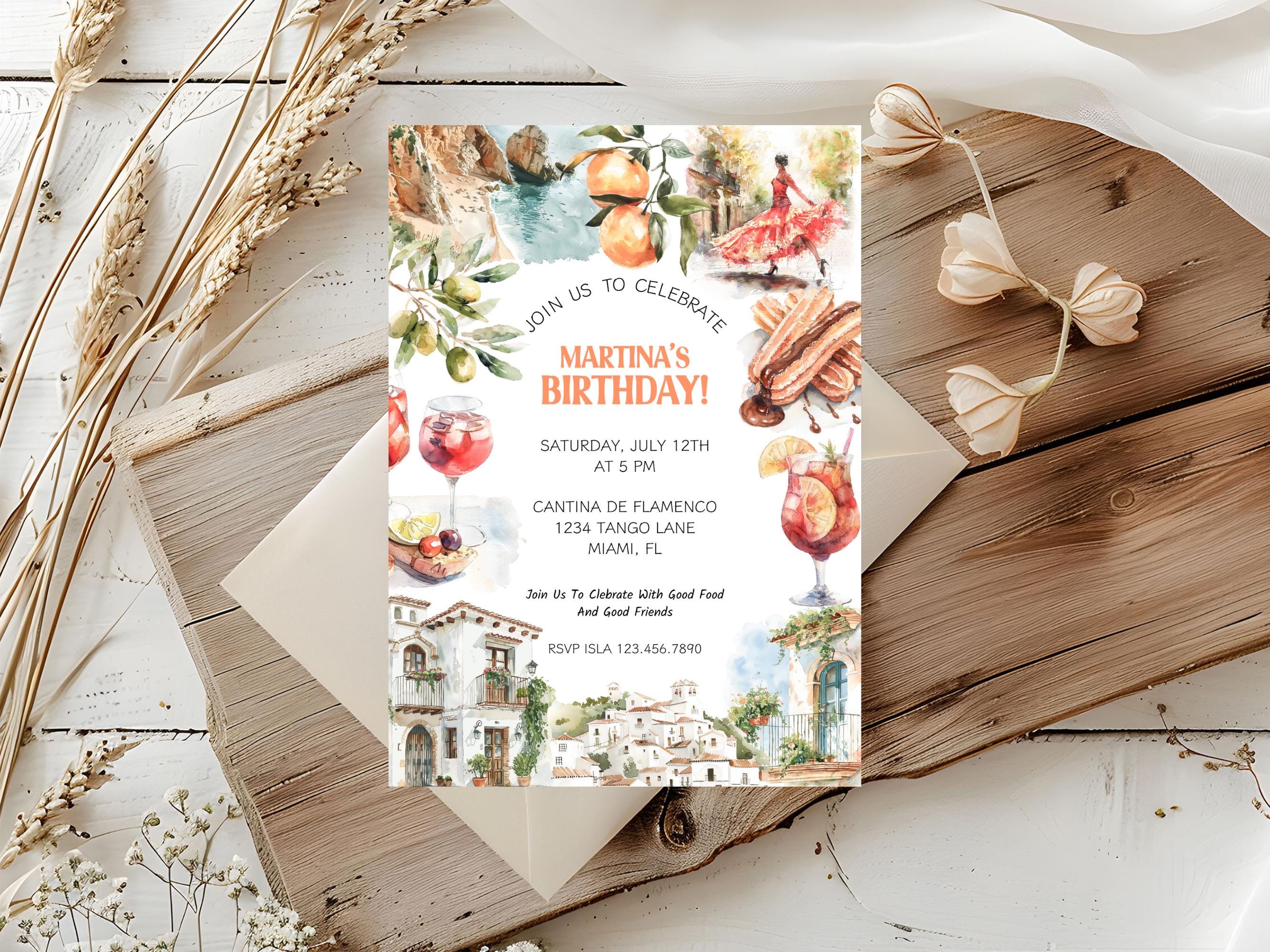 Barcelona Birthday Invitation, Adult Birthday Invite, Spanish Birthday ...