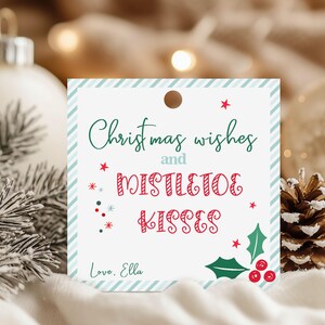 Christmas Wishes Favor Tag, Editable Holiday Treat Tag, Mistletoe ...