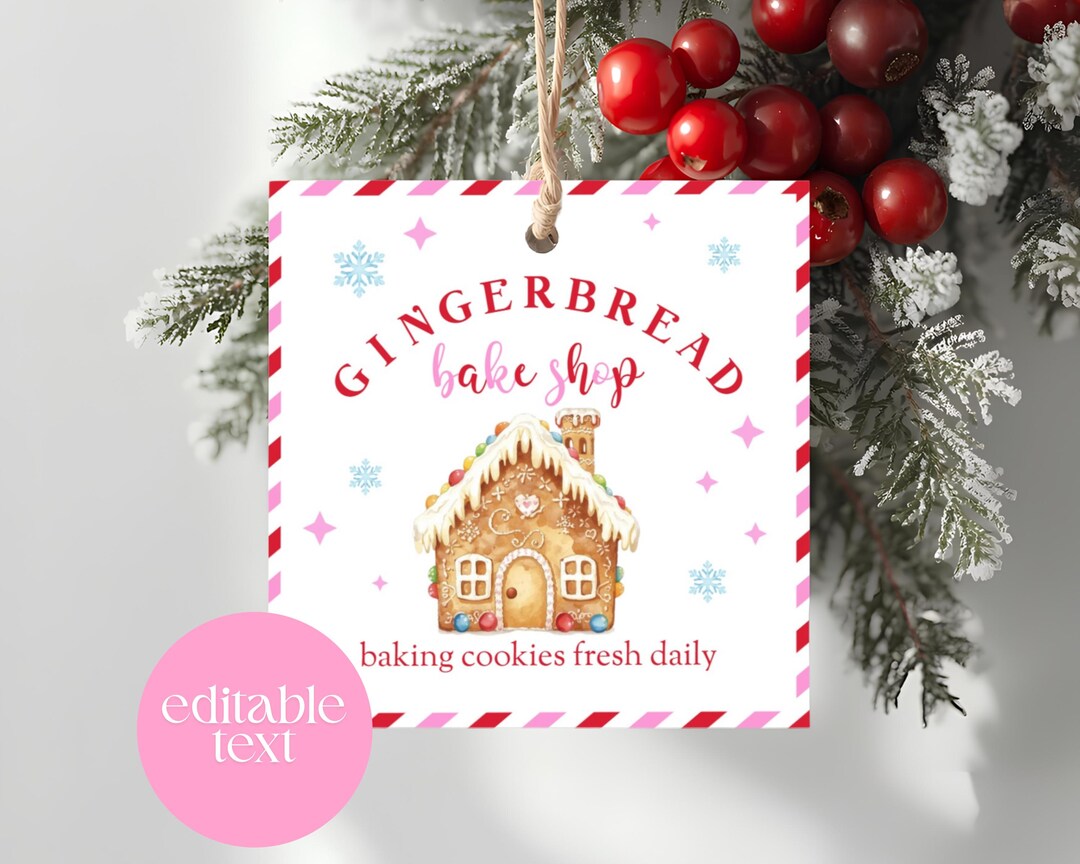 Editable Gingerbread House Gift Tag, Christmas Party Favor Tag, Holiday ...