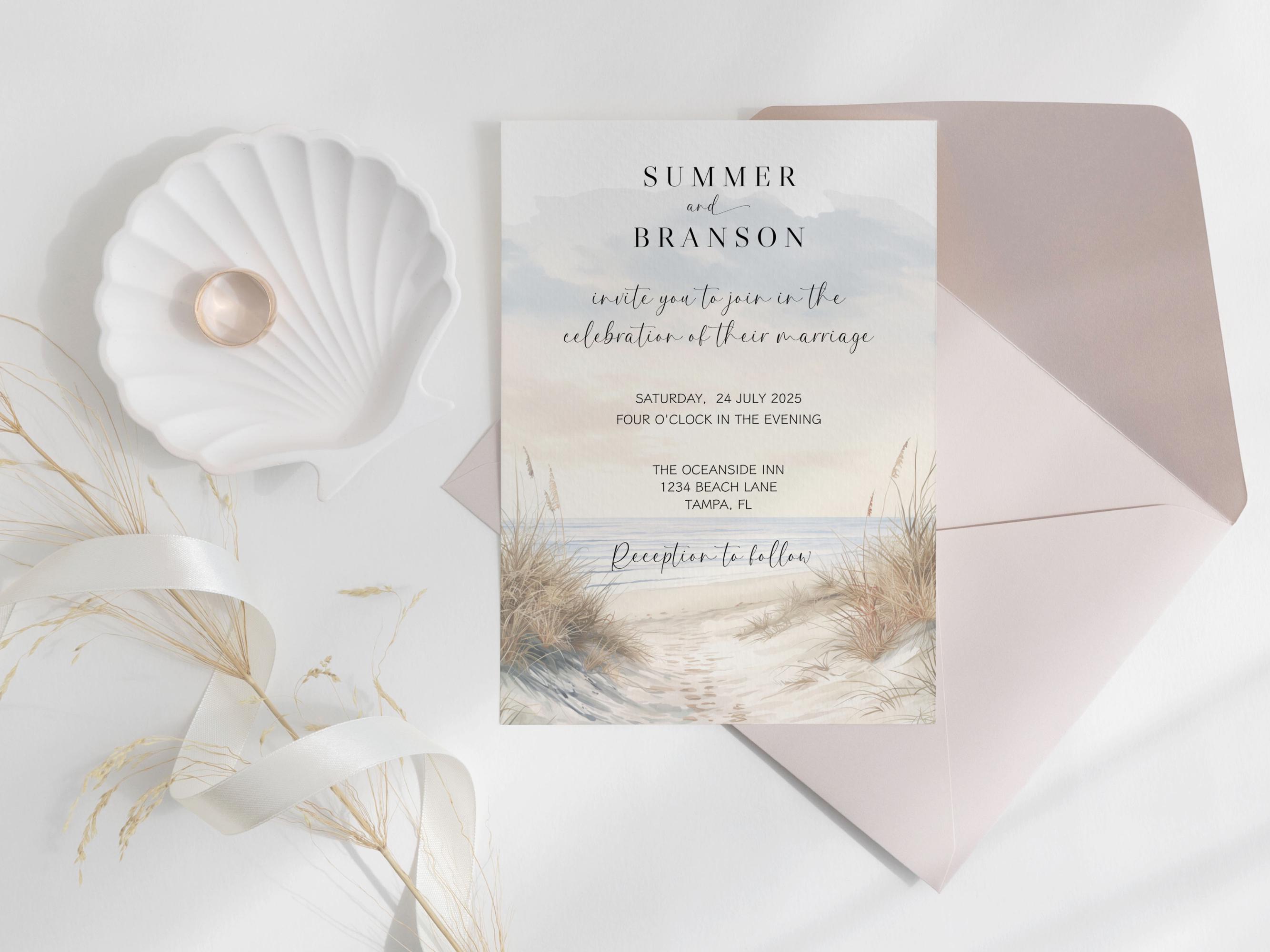 Beach Wedding Invitation Set, Coastal Wedding Invite, Ocean Wedding ...