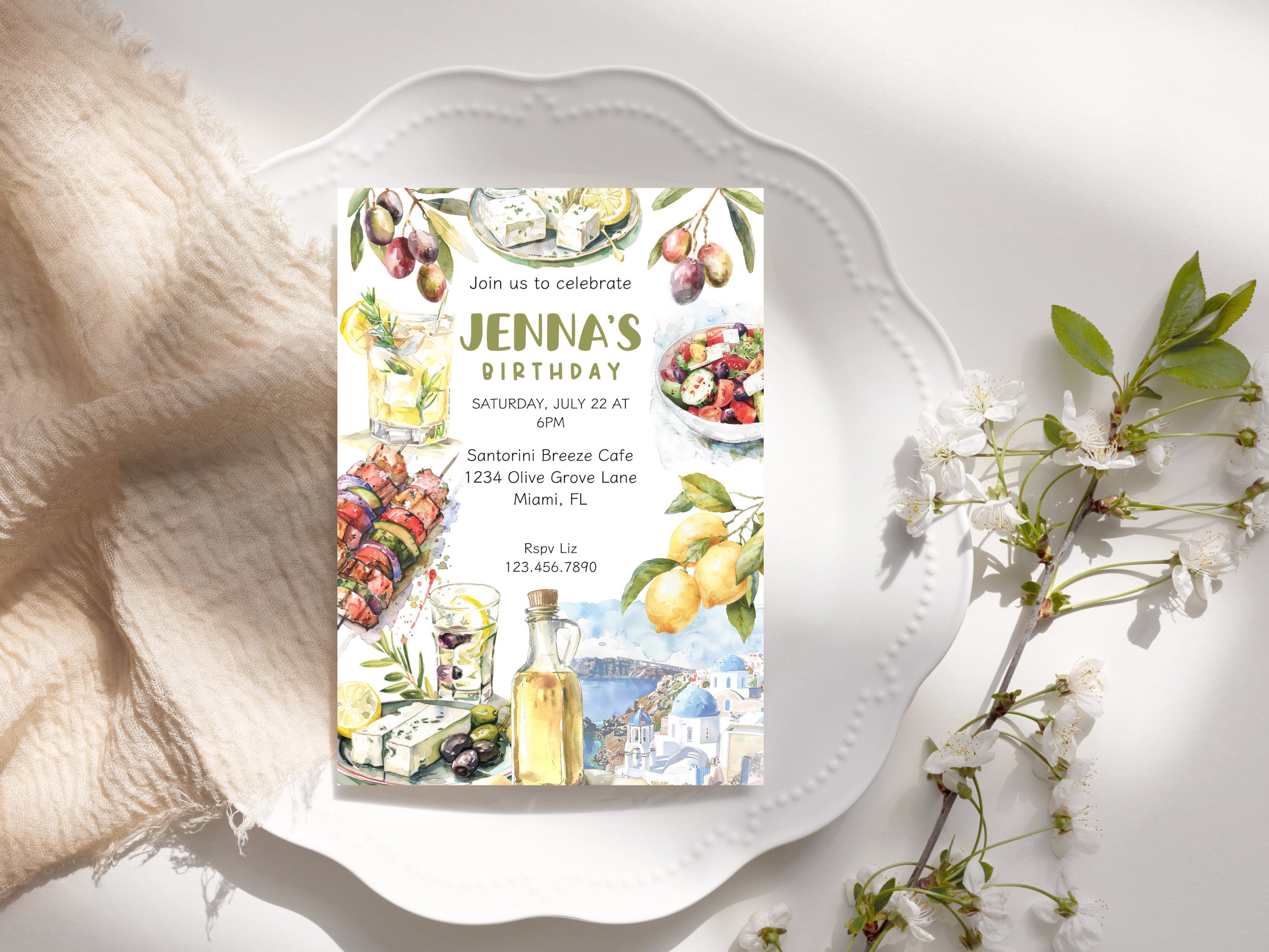 Greece Theme Dinner Party Invitation, Editable Greek Dinner Birthday ...