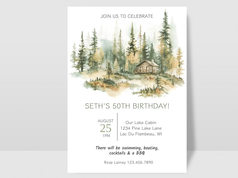 Rustic Cabin Birthday Party, Adult Birthday Party Invite, Cabin Weekend ...