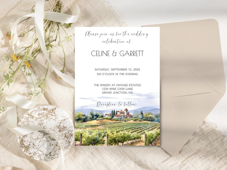 Vineyard Inspired Wedding Invitation Suite, Vineyard Theme Wedding, Wine Country Wedding Set ...