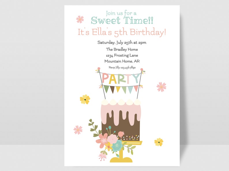 Floral Birthday Cake Editable Invitation/ Birthday Party - Etsy