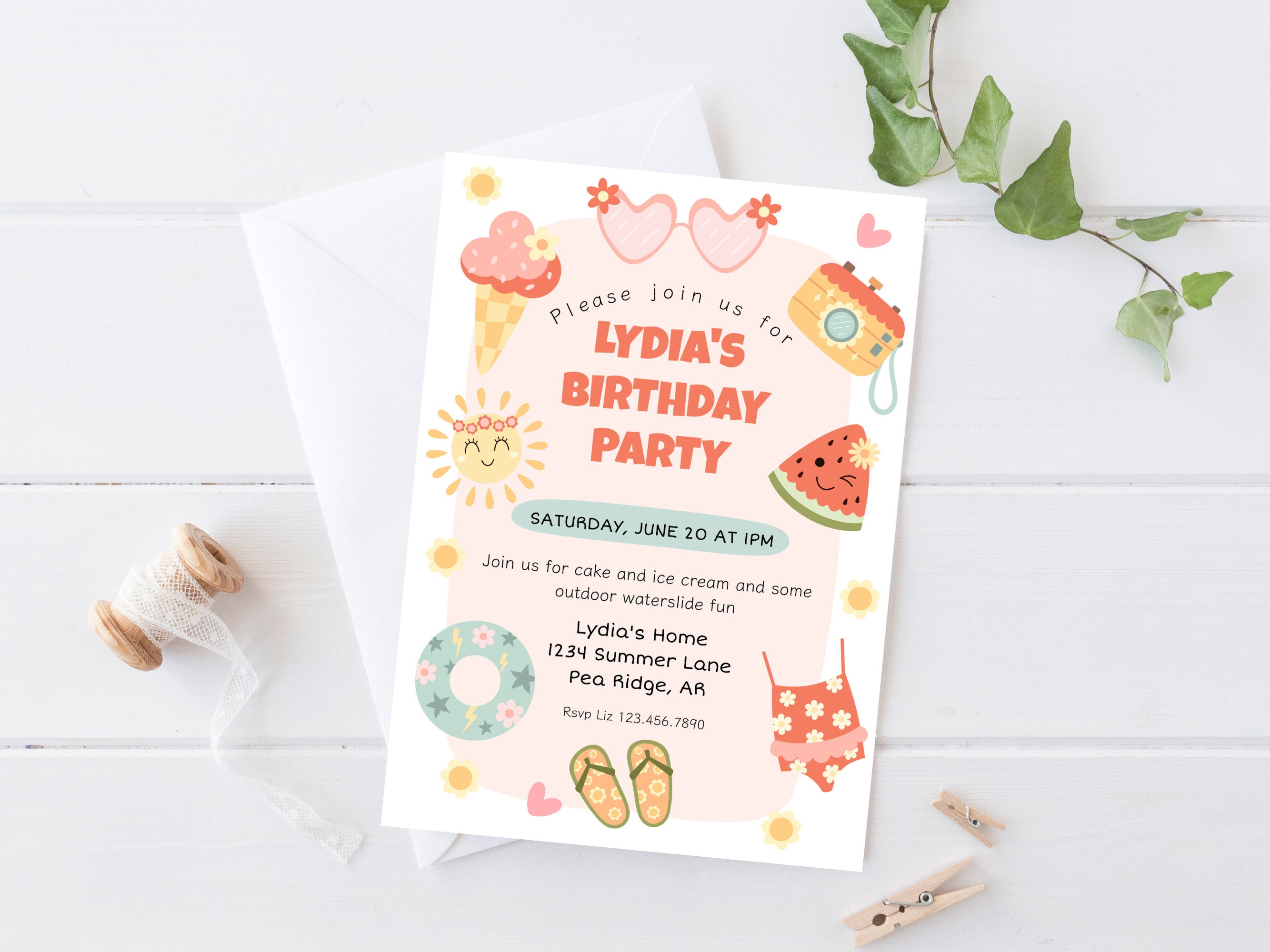 Summer Birthday Invitation, Printable Kids Outdoor Fun Invitation ...