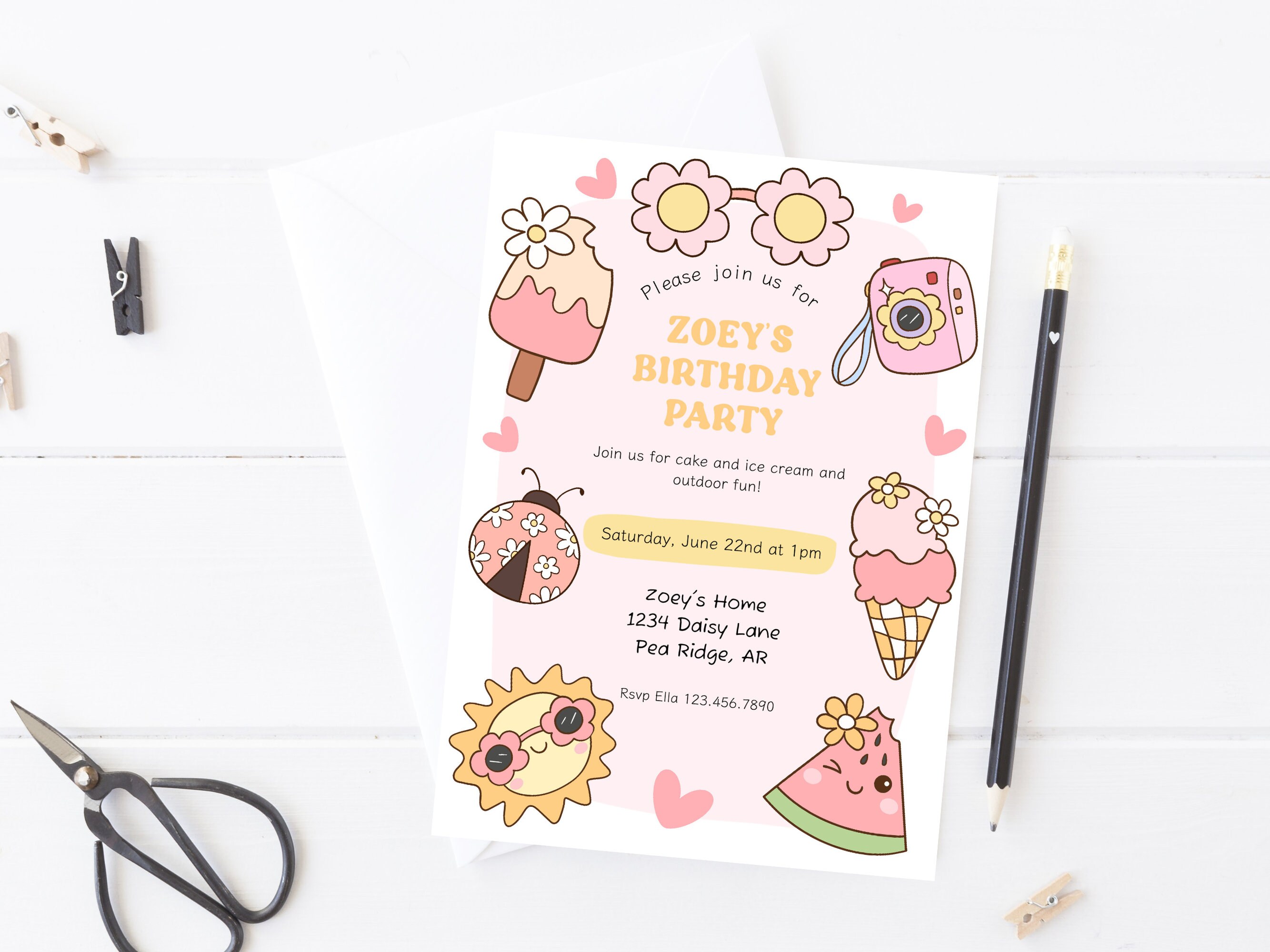 Summer Birthday Party Invite, Printable Kids Outdoor Fun Invitation ...