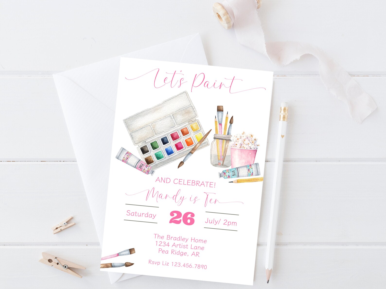 Let's Paint Party Invitation, Printable Art Birthday Party Invite ...