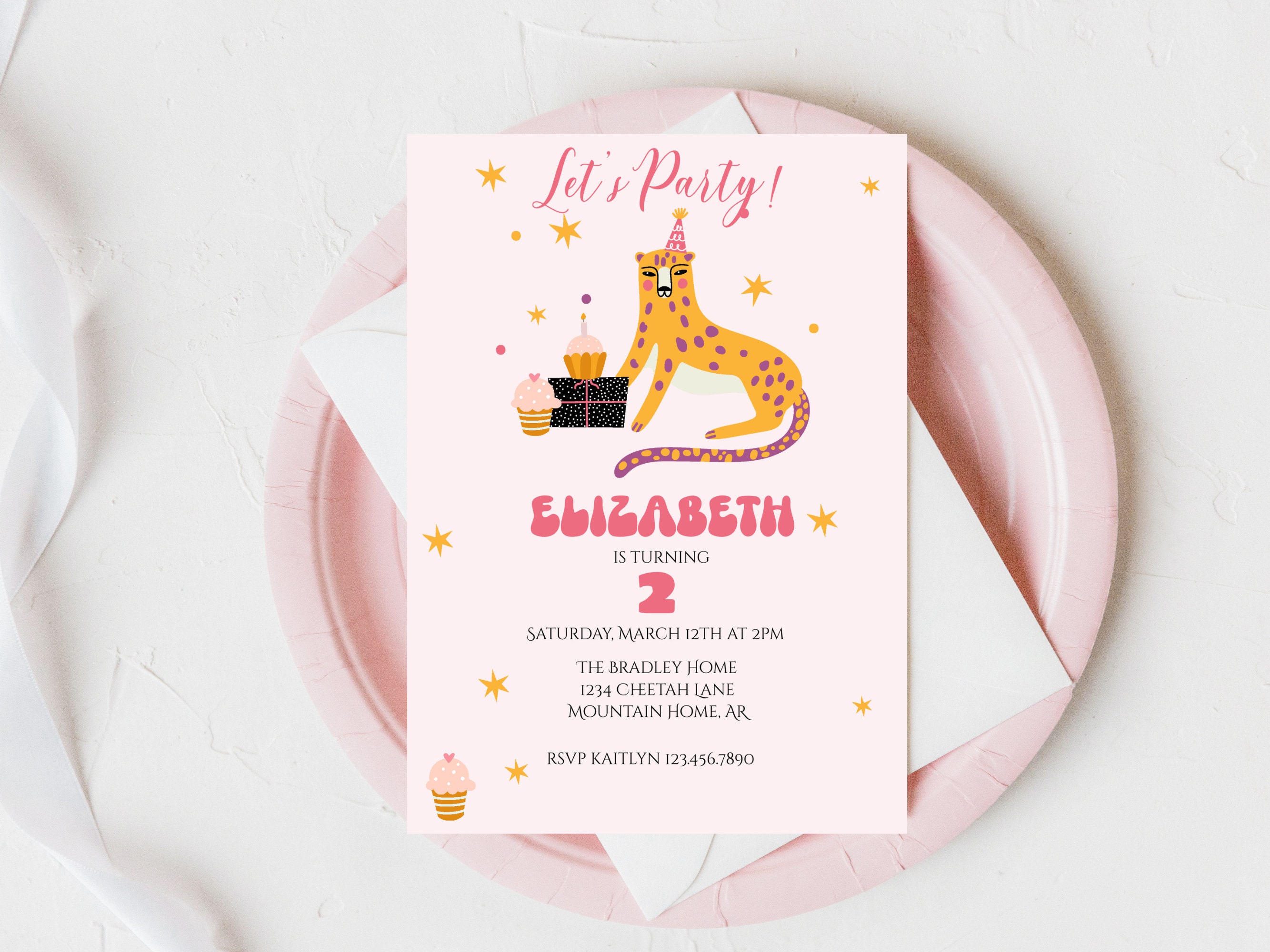 Cute Cheetah Birthday Party Invitation, Editable Wild Cheetah Birthday ...