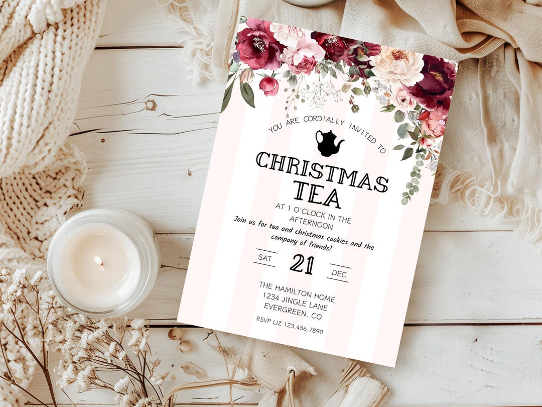 Christmas Tea Party Invitation, Holiday Tea Party Invitation, Pink ...