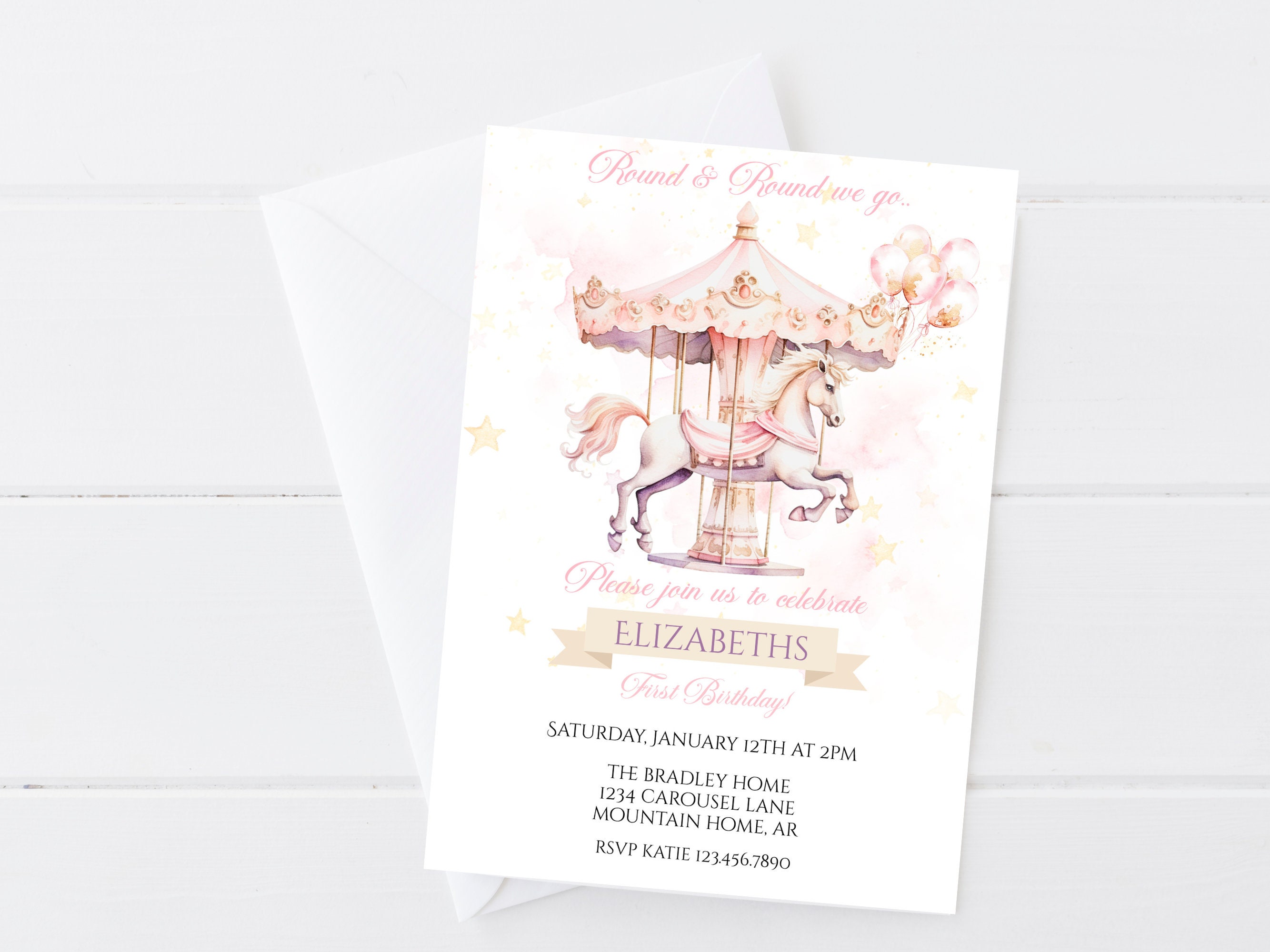Carousel Birthday Party Invitation, Carousel Pony Girls First Birthday ...