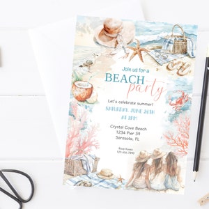 Editable Beach Party Invite, Beach Birthday Party Invite, Summer ...