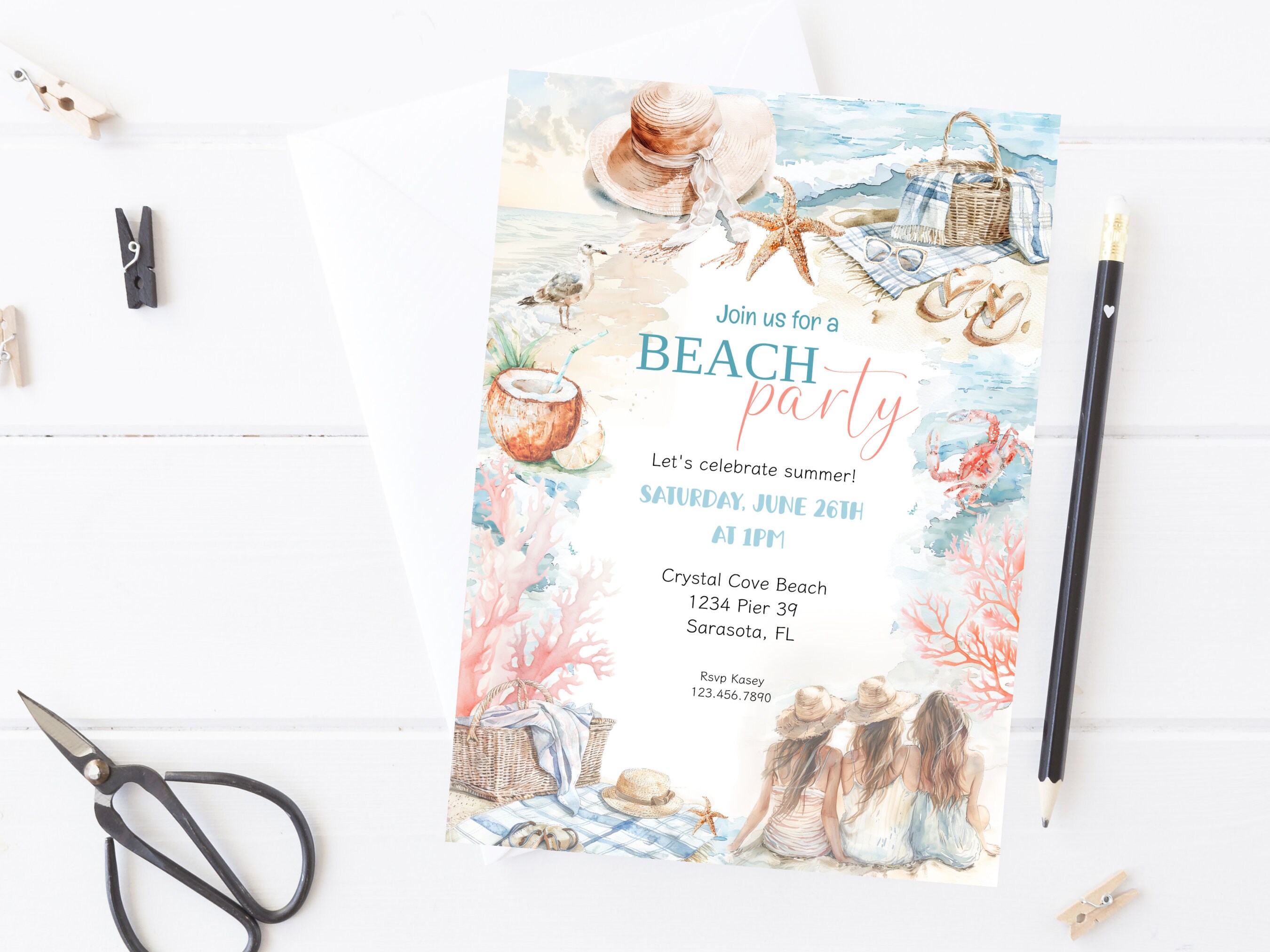 Beach Party Invitation, Printable Beach Picnic Invitation, Editable ...