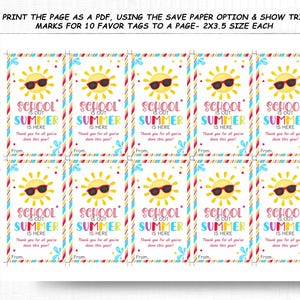 Teacher Appreciation Gift Tag, End of Year Favor Tag, Schools Out for ...