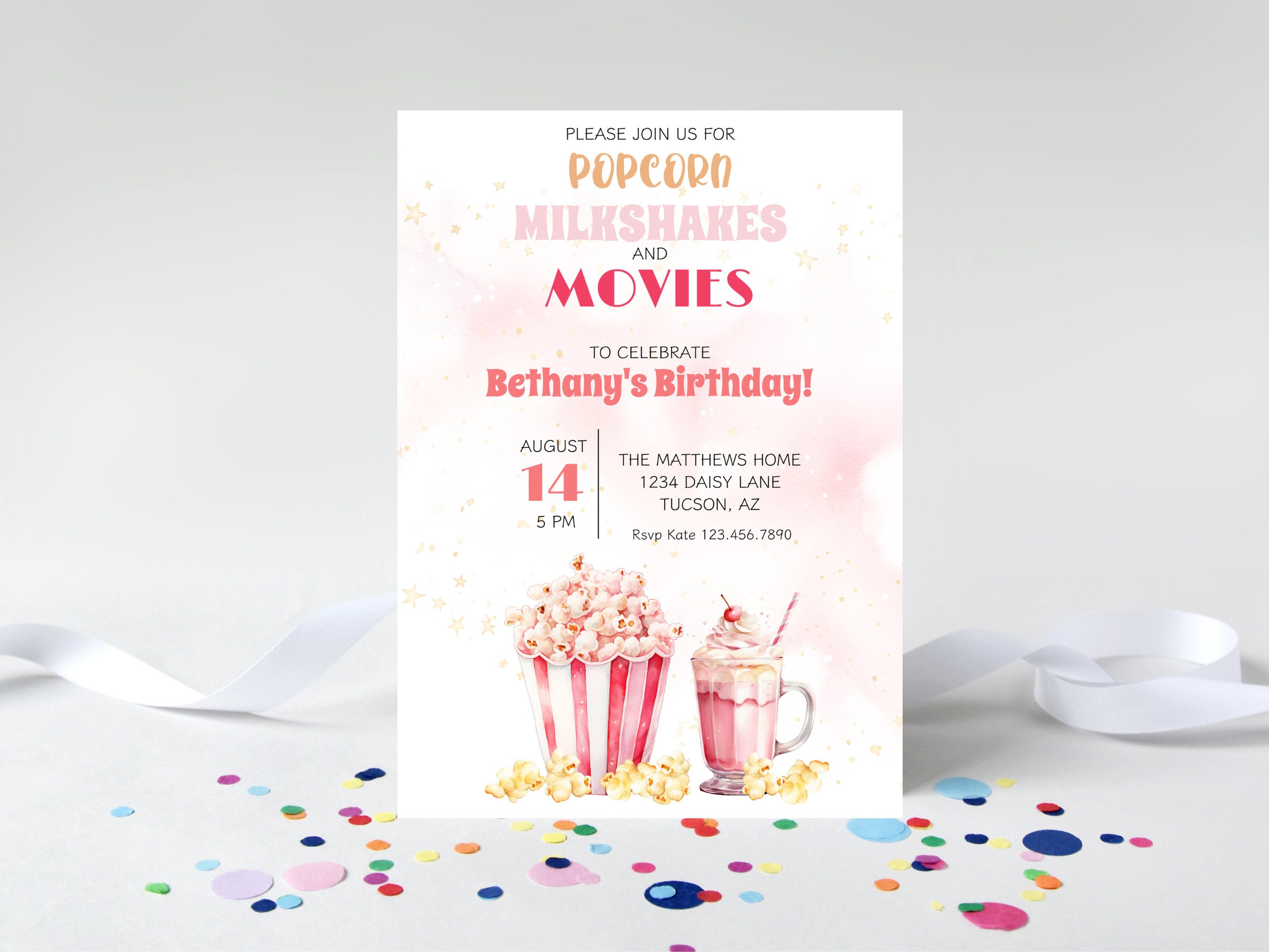 Popcorn and Movie Birthday Invitation, Milkshake & Movie Birthday ...