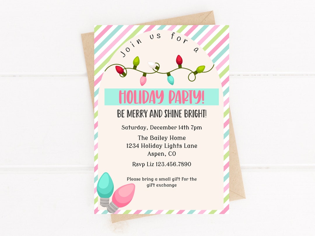Christmas Party Lights Invitation/ Editable Holiday Lights Party Invite ...