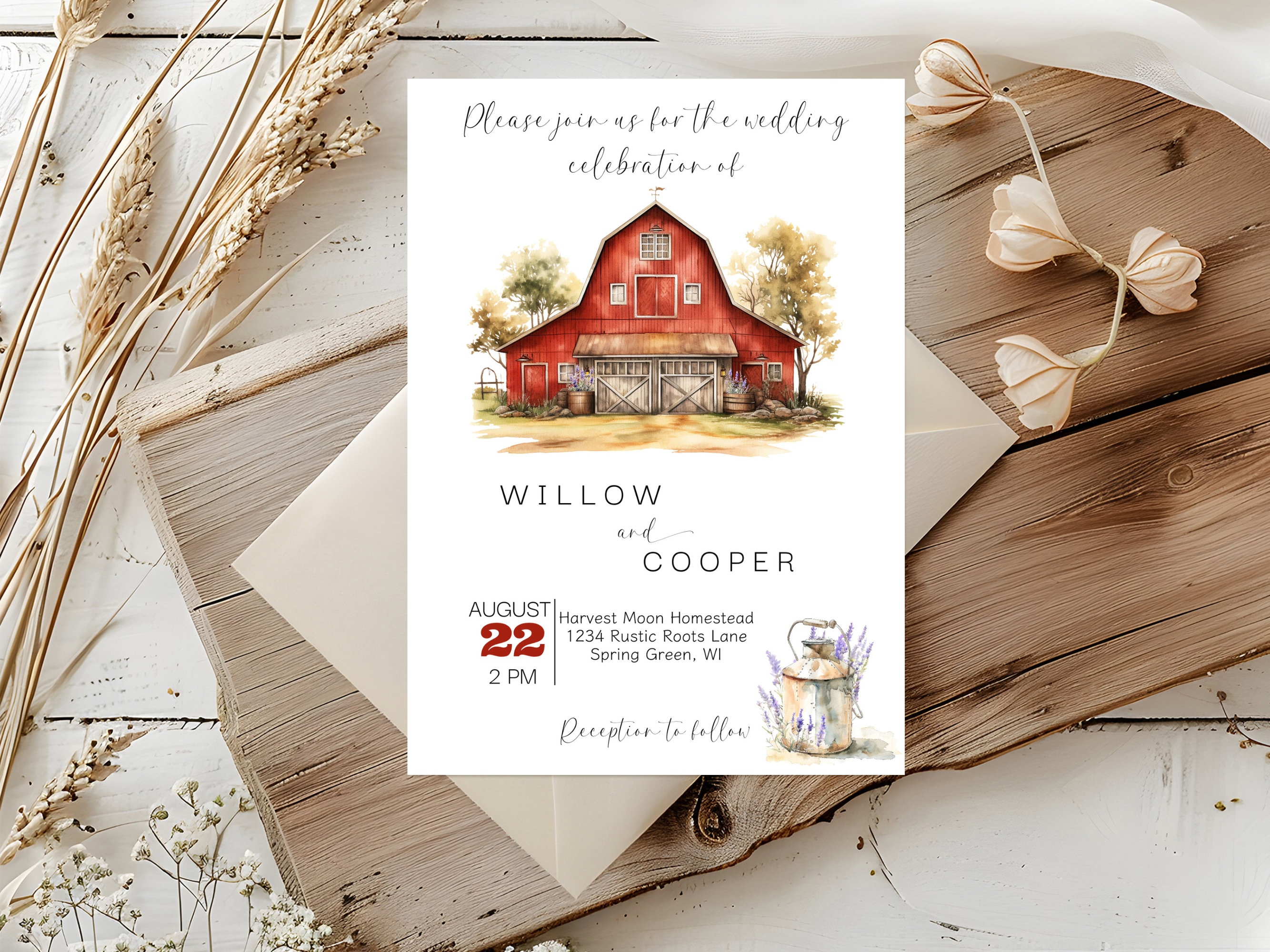 Rustic Barn Wedding Invitation, Farm Countryside Wedding Invite ...