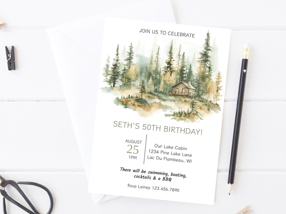 Rustic Cabin Birthday Party, Adult Birthday Party Invite, Cabin Weekend ...