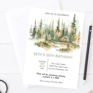 Rustic Cabin Birthday Party, Adult Birthday Party Invite, Cabin Weekend ...