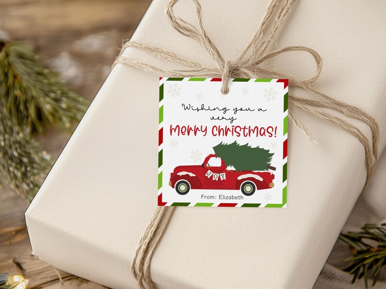 Festive Red Truck Christmas Gift Tags, Christmas Truck Favor Tags ...
