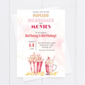 Popcorn and Movie Birthday Invitation, Milkshake & Movie Birthday ...