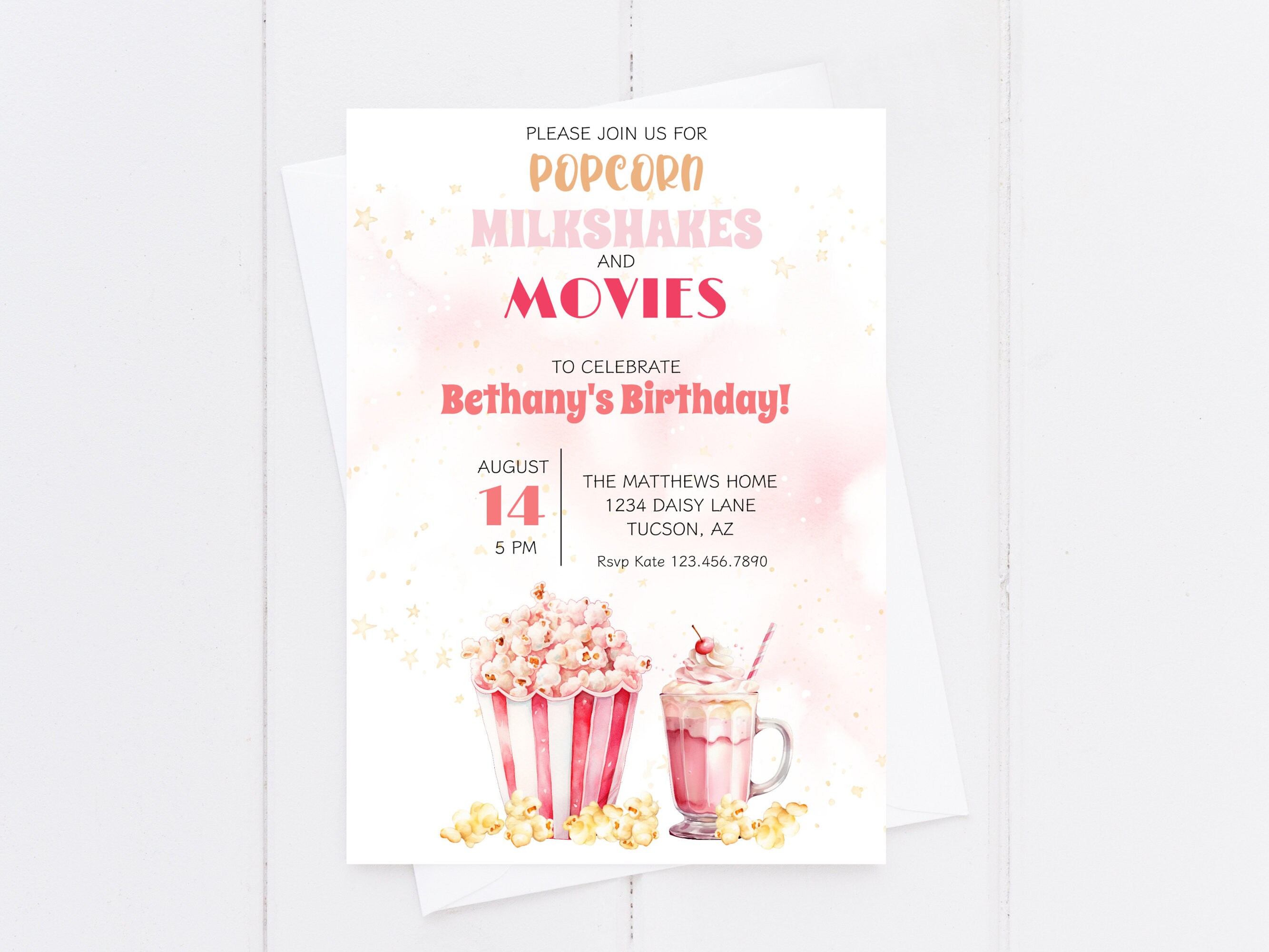 Popcorn and Movie Birthday Invitation, Milkshake & Movie Birthday ...