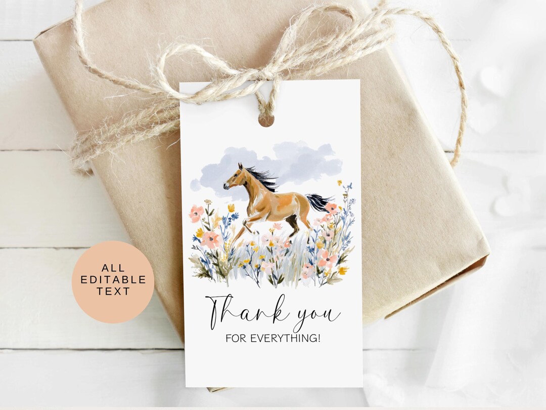 Editable Horse Thank You Tag, Horse Birthday Thank You Tags, Horse ...
