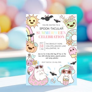 Spooky Summerween Party Invite, Pastel Ghost Theme, Kids Pool Splash ...